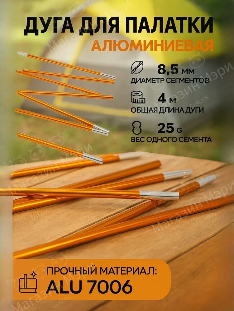 GEALFIS Алюминиевая дуга для палатки 4.1 м - 8.5 мм, 11 сегментов, ALU 7006, ремонтный набор для каркаса