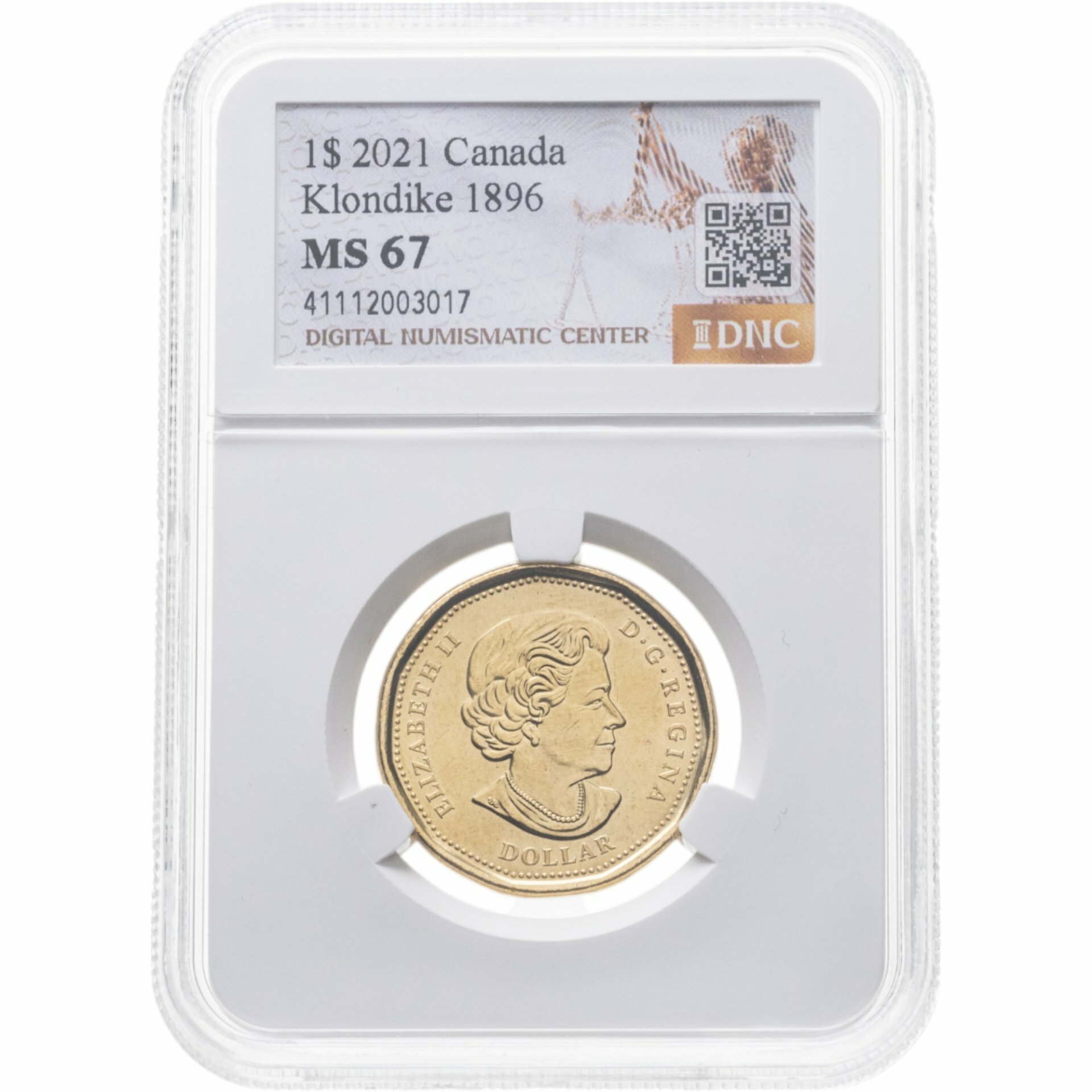 Канада 1 доллар 2021 125 лет Клондайкской золотой лихорадке в слабе DNC MS67, Сталь с латунным покрытием