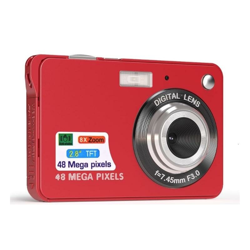 Цифровая камера 48 Мп с 8-кратным зумом и длительным временем работы, красный - Нет карты памяти