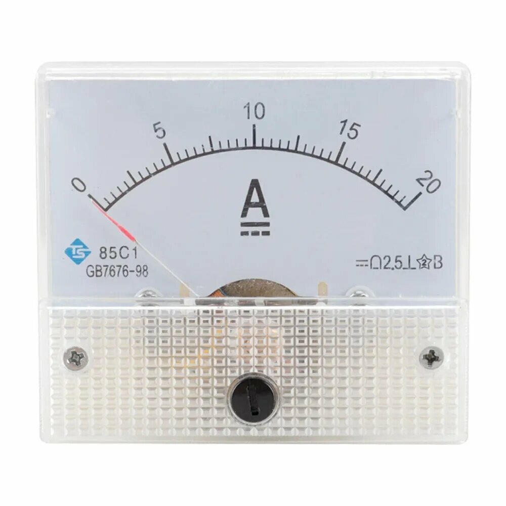 Аналоговый амперметр постоянного тока для установки на панель, измерение 0-20А, точный класс 2.5, с кнопкой настройки