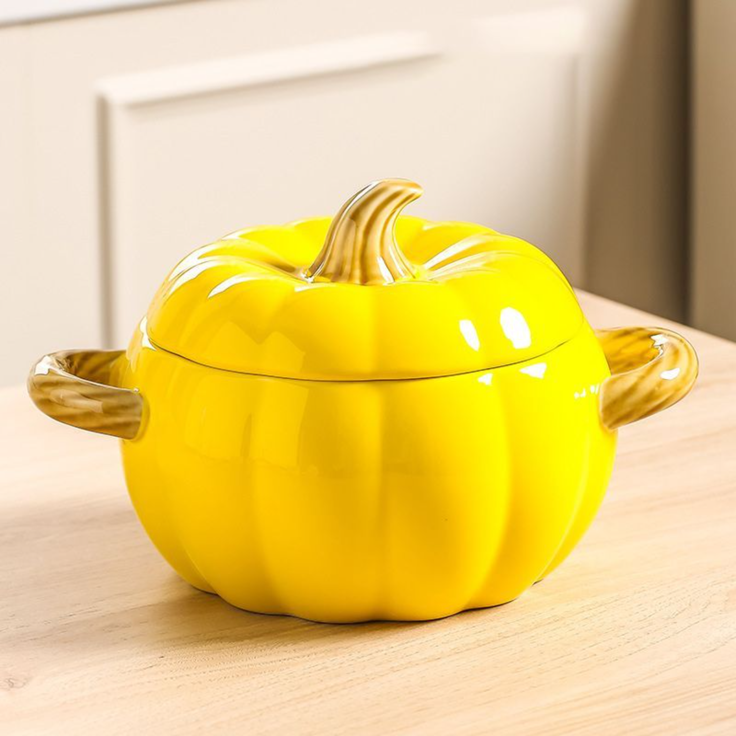 Кастрюля, керамическая, 1.7 л, желтый цвет, тыква, с крышкой, двусторонняя ручка, для микроволновки, духовки, посудомоечной машины, 1 штука, China, 2059489839, JY-fan4