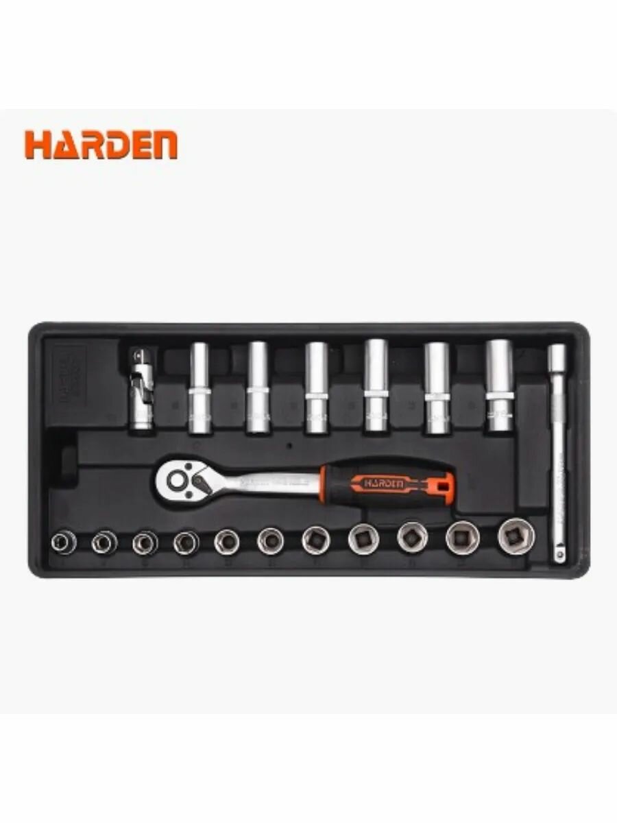 Набор головок торцевых HARDEN 3/8 с трещоткой и удлинителем, 520632