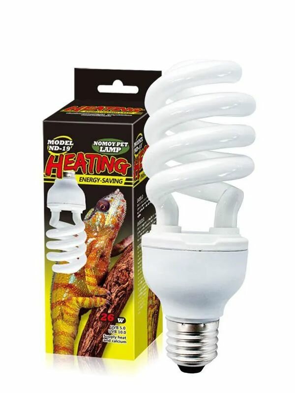 Ультрафиолетовая лампа 5.0 UVB 26Вт цоколь Е27 УФ лампочка в террариум для рептилий черепах змей