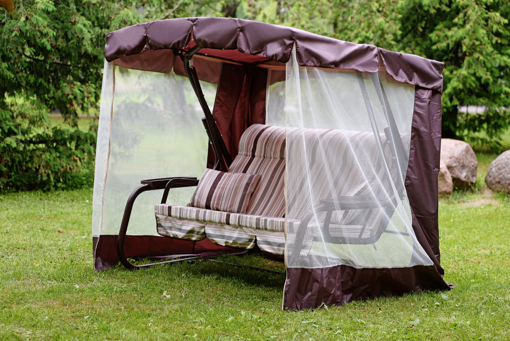 Садовые качели Olsa "Турин-2", 3 местные, нагрузка до 280 кг, диаметр трубы 51мм, москитная сетка, с1500