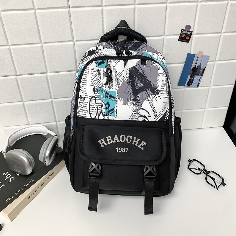 2026 Лесной стиль INS Свежий большой объем Высококачественный граффити рюкзак для девочек в средней школе, старшей школе и колледже, двойной плечевой дорожный рюкзак