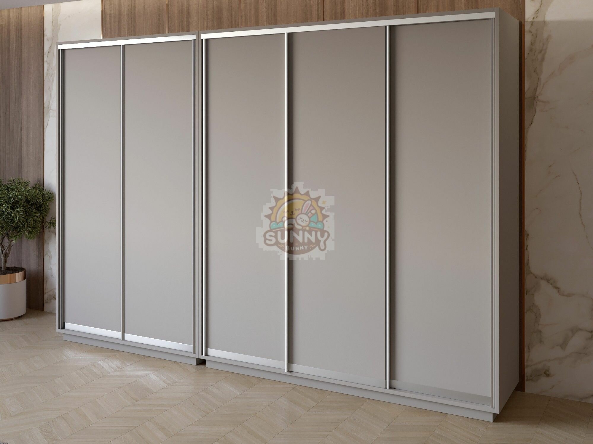 Шкаф-купе Вилли 5-ти дверный модульный (2+3) ЛДСП, профиль серебро, 300х60х220 см. Кашемир