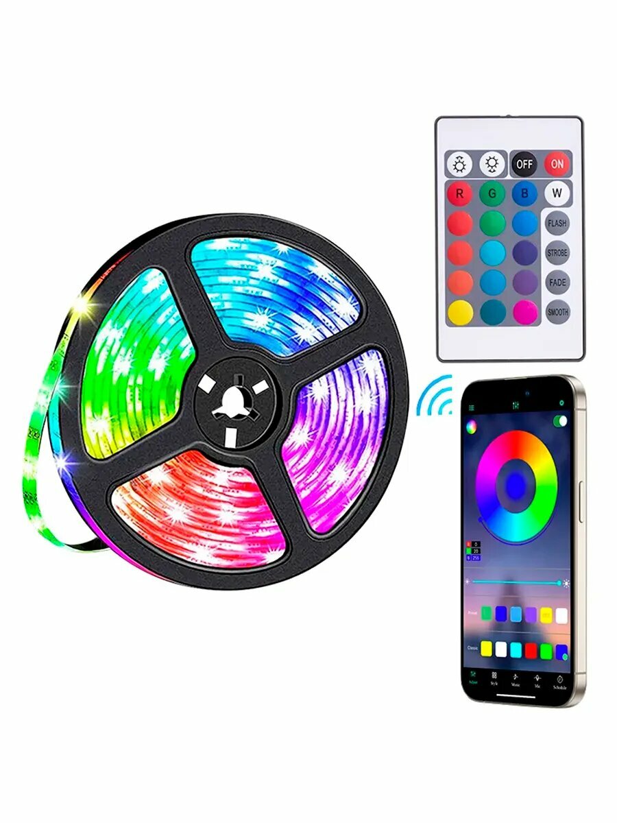 Светодиодная лента Hoco DL30 Plus (USB, LED, RGB), 4м, черный / управление с пульта или смартфона