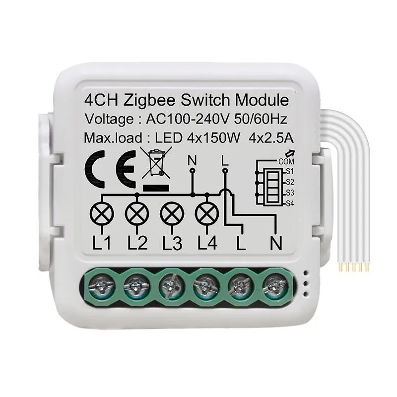 Умное реле с ZigBee, с нейтралью, Яндекс Алисой, Марусей, Google Home. 4CH