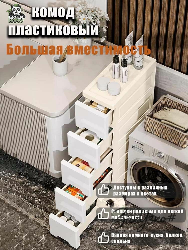 Комод пластиковый с ящиками; узкий; в ванную комнату;