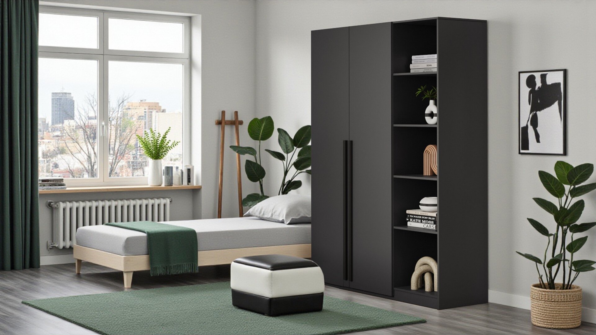 Распашной двухсекционный шкаф Лорена Пакс-2.1 со стеллажом Черныи 0190 PE NEW 120x50x210 см, черный Фиеста