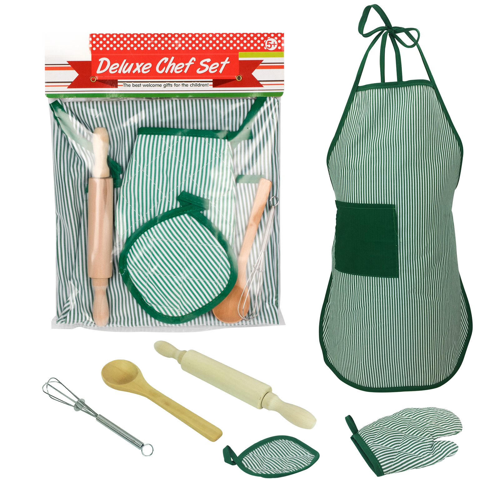 Набор для готовки и выпечки для детей, 6 предметов, фартук, перчатка для духовки, подстилка, кухонные принадлежности, набор для игры в шеф-повара, образовательный подарок для мальчиков и девочек (Зеленый)