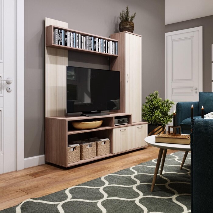 Уценка Мини-стенка Лира, 1600×1400×380, Шимо темный/Шимо светлый