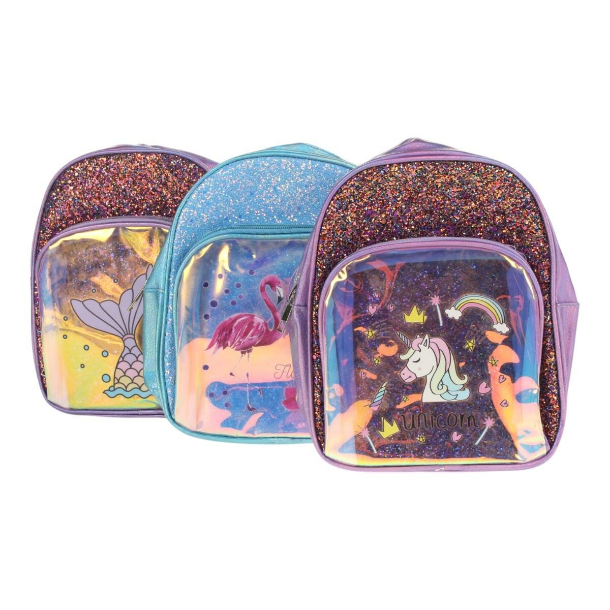 Рюкзак детский с блестками, фламинго/единорог/русалка, 23х18см, 1 отделение, микс цветов