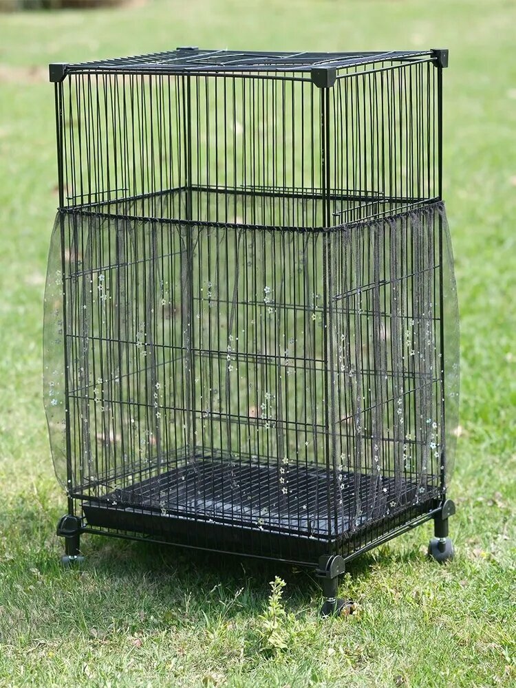 Сетка для клетки для попугаев , Цветочные блестки Универсальная дышащая, чехол на клетку от шелухи и перьев, 37X220CM