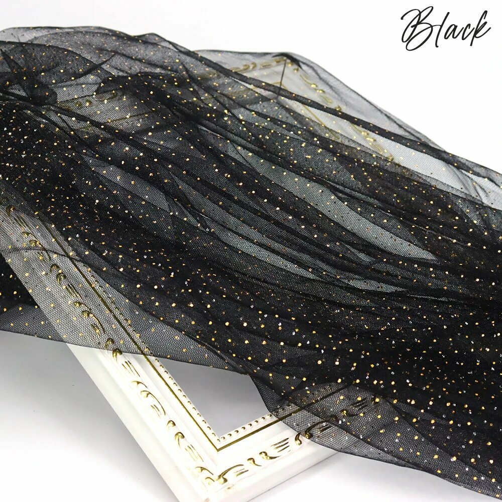 Золотистая тюлевая ткань в горошек CeleProz