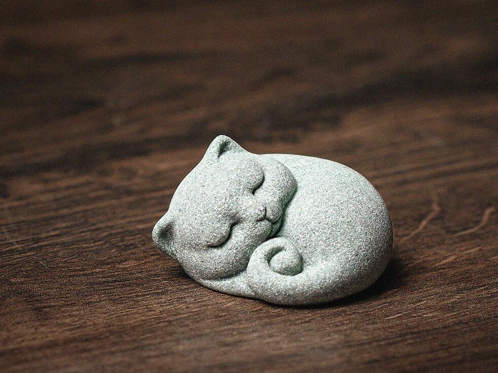 Чайная фигурка "Кот", зелёный песчаник
