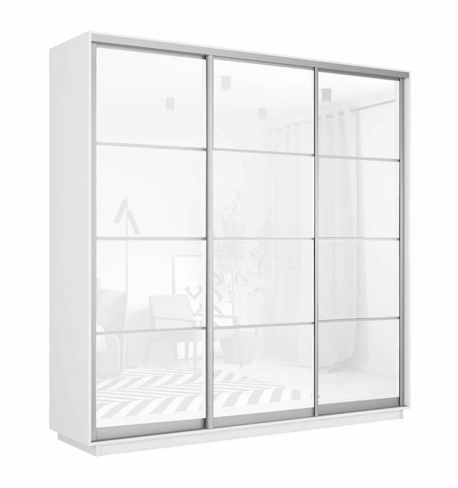 Шкаф-купе Флорида 3дв. (Стекло белое) профиль серебро, 180х60х220 см. Белый снег
