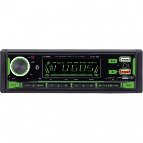 Автомагнитола Digma MCP-450 1DIN 4x45Вт v5.0 USB 2.0 AUX 4 ПДУ