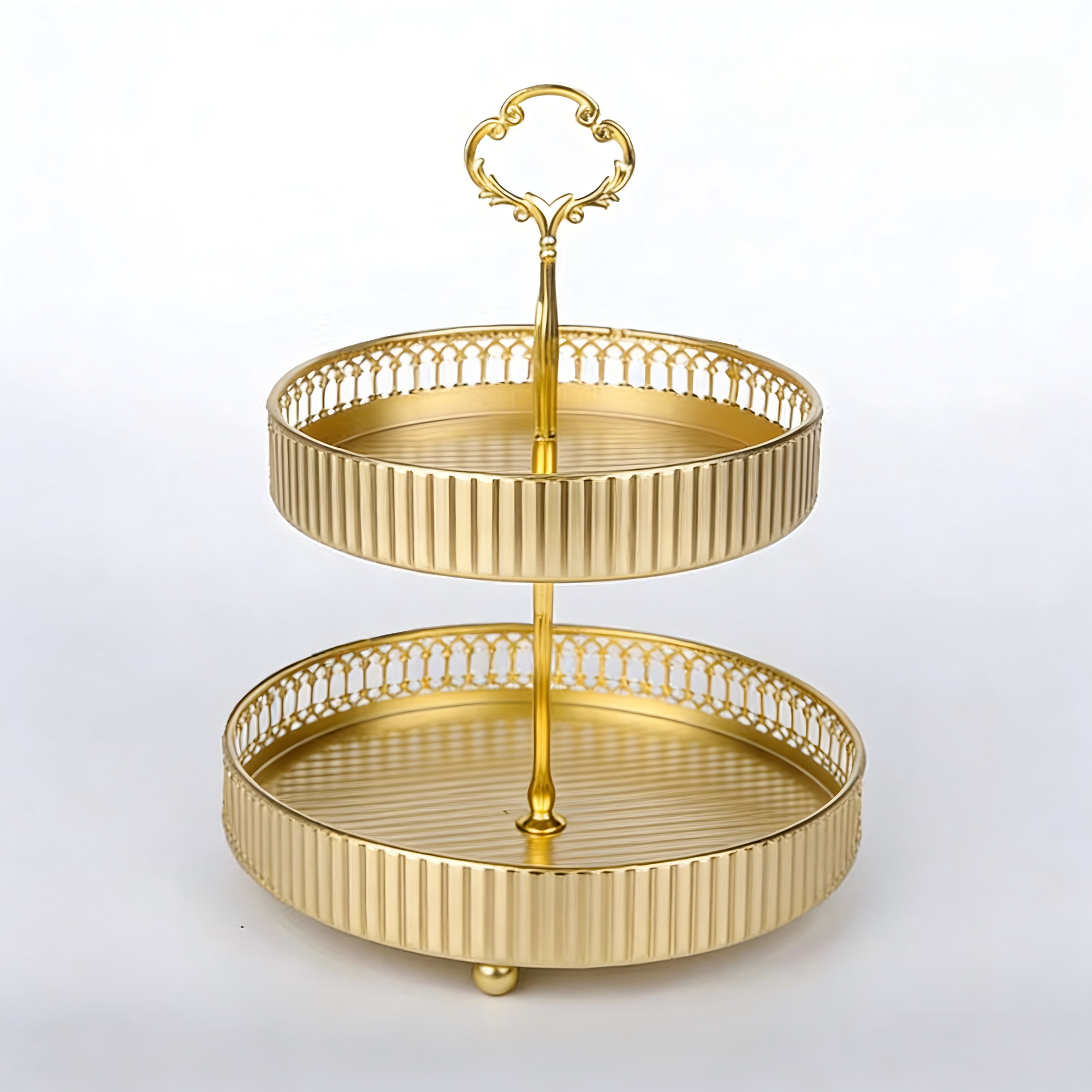 2-уровневый поднос для фруктов, золотой, элегантный, большой емкости, декоративный, многофункциональный, подставка для кексов для домашней вечеринки, кухни