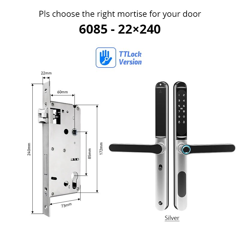 Электронный замок Catchface TTLock для ворот 6085 Silver, Right handle