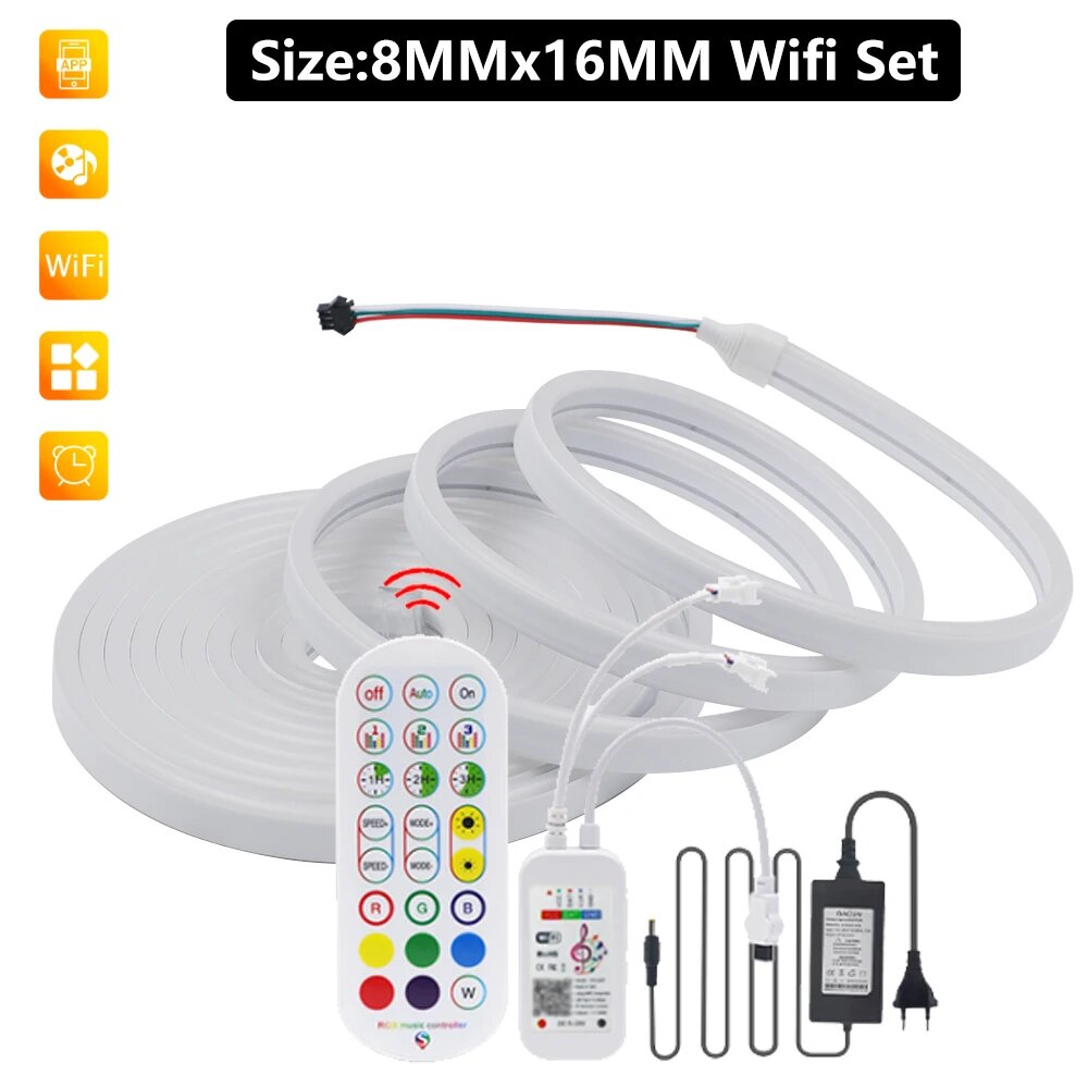 XUNATA Гибкая светодиодная лента Dreamcolor RGB 12В/24В 8x16mm Wifi Set, 5м, DC 12V