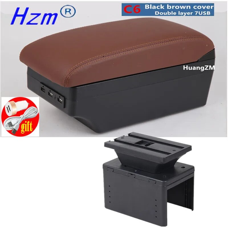 Подлокотник для Audi 80 100 200 A4 A3 A2 v1, центральная консоль, кожаный контейнер для хранения, содержимое, аксессуары, украшение для стайлинга автомобиля C6 brown 7USB