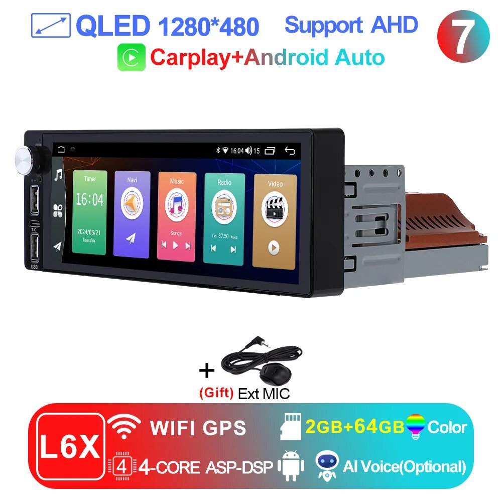 LEHX L6Pro 1 Din 6,9-дюймовый автомобильный Android-радио Мультимедиа Беспроводной L6X(2-64GB)-0