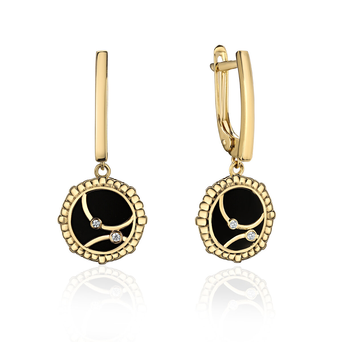 Серьги, желтое золото, 585 проба, агат, фианит