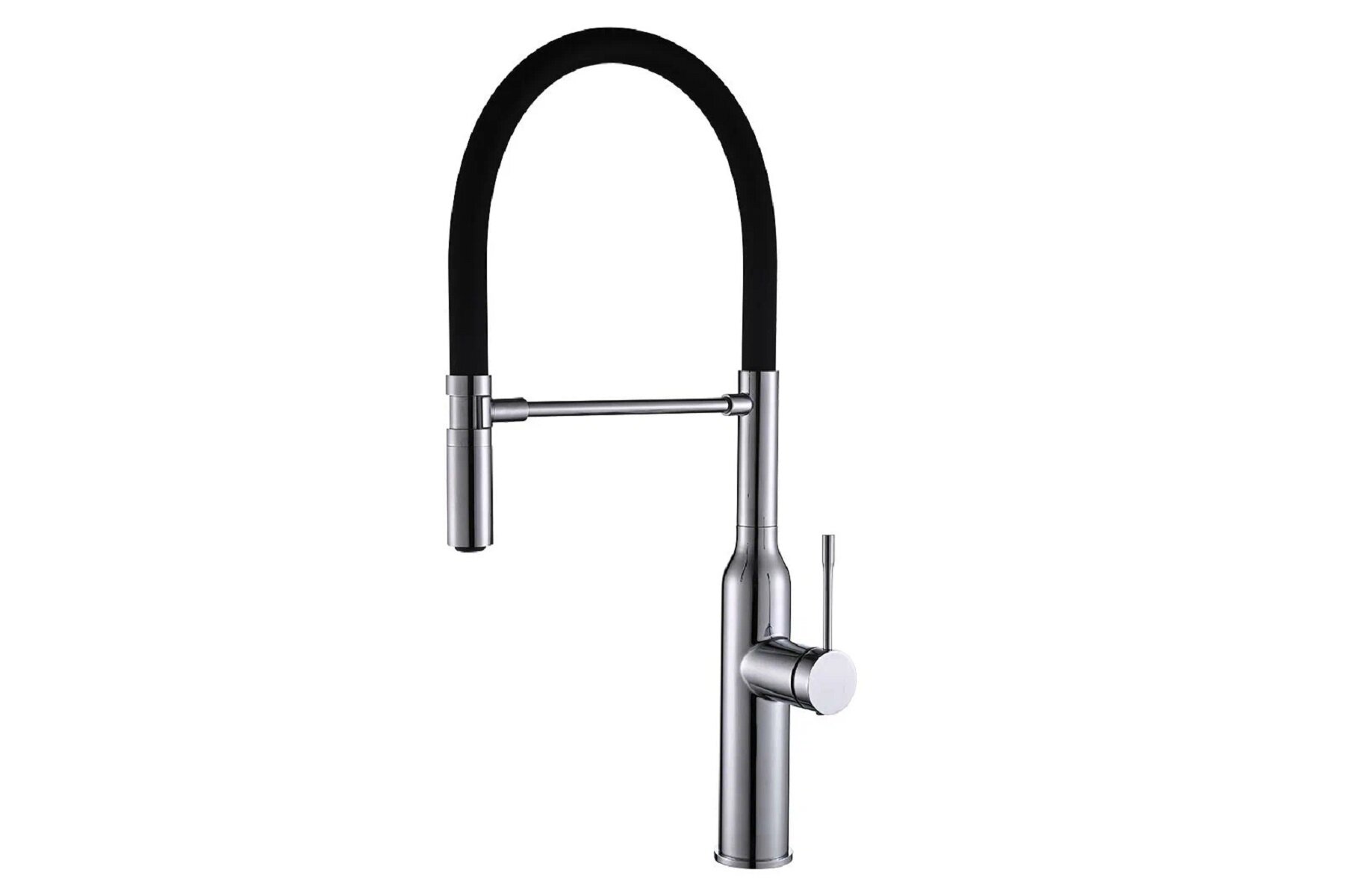 Смеситель для кухни Zorg Steel Hammer SH 2022 CR, хром полированный, гибкий черный излив, высокий, струя-душ, на магните