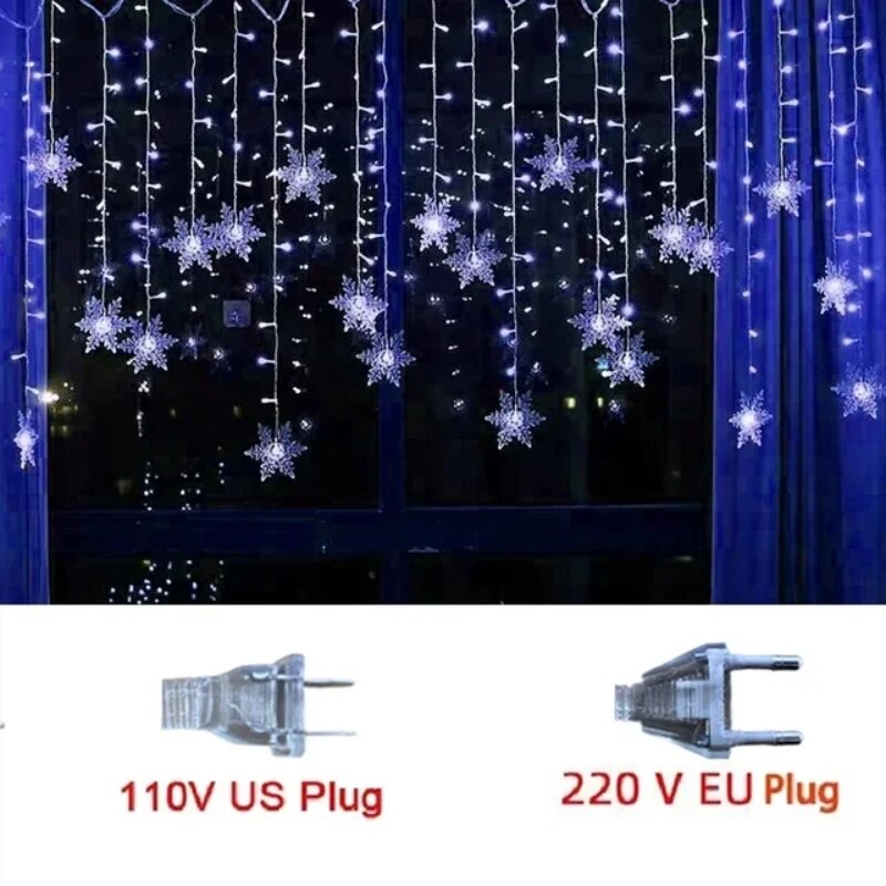 Рождественская гирлянда-снежинка LED, синий, US Plug