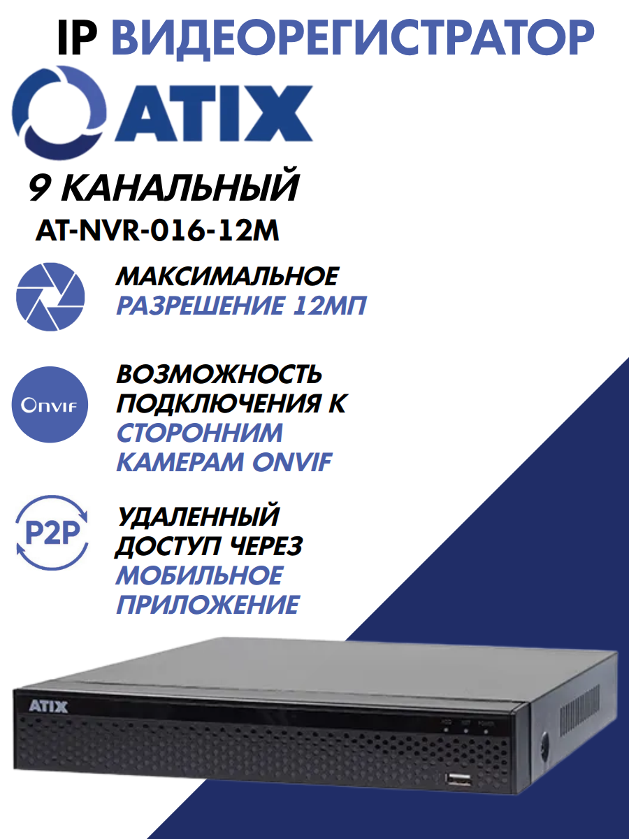 IP-видеорегистратор ATIX AT-NVR-016-12M, 16 каналов, 4K, поддержка ONVIF