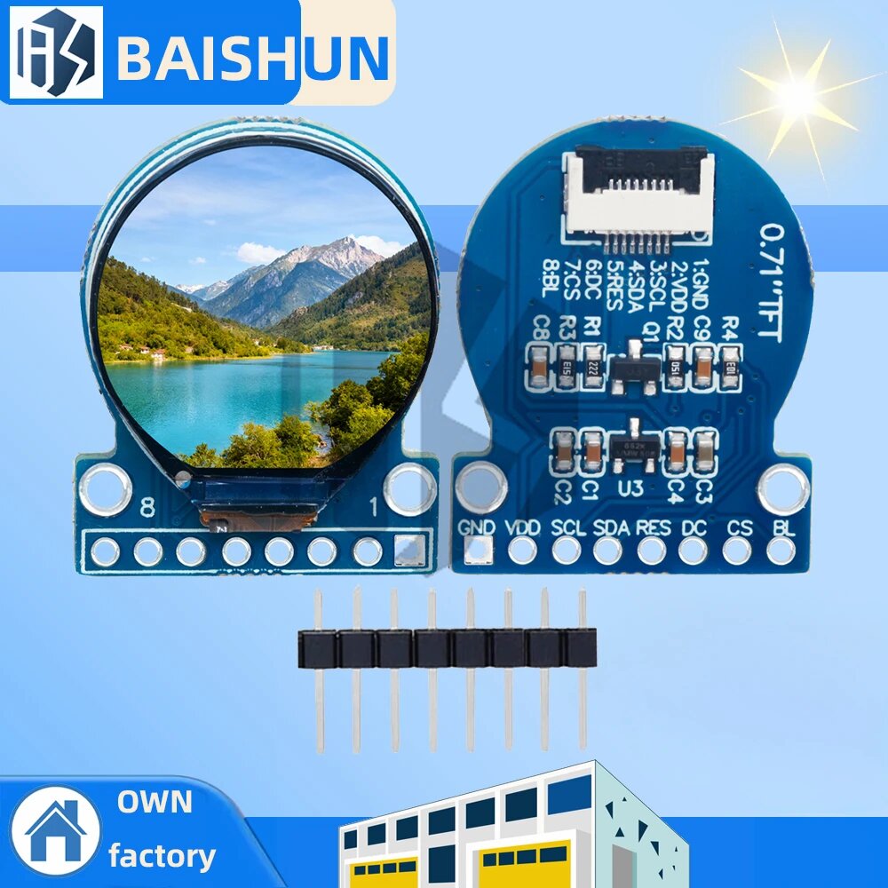 TFT-дисплей 0,71-дюймовый TFT ЖК-дисплей, модуль круглого RGB 160*160 GC9A01, драйвер, 8-контактный SPI-интерфейс, 160x160 печатная плата для Arduino