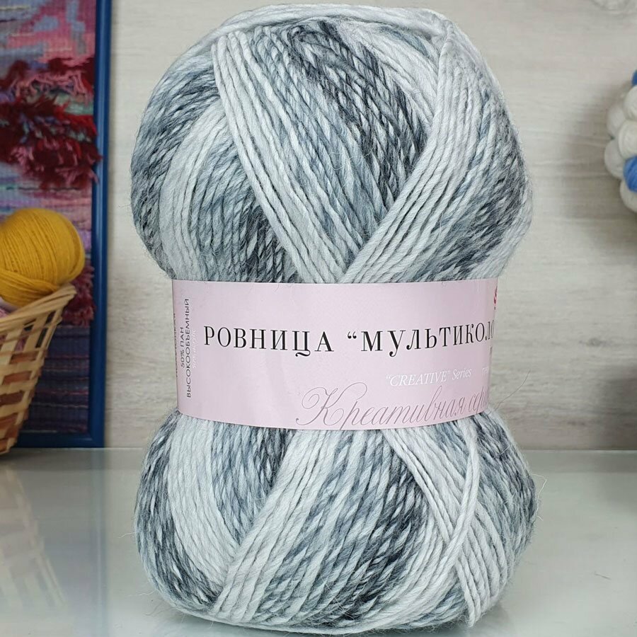Пряжа Пехорка ровница мультиколоровая 101 М серо/белый (5 мотков)