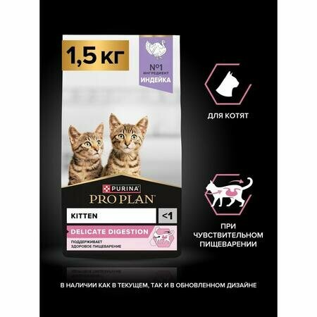 PRO PLAN Kitten DELICATE DIGESTION 2 шт по 1,5 кг cухой корм для котят с чувствительным пищеварением, с высоким содержанием индейки