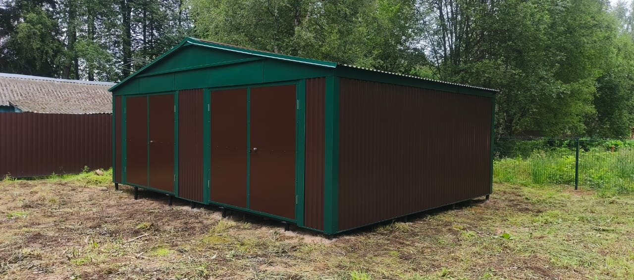 Гараж металлический, быстросборный, на два авто, 8x6x3 м с установкой на винтовые сваи.