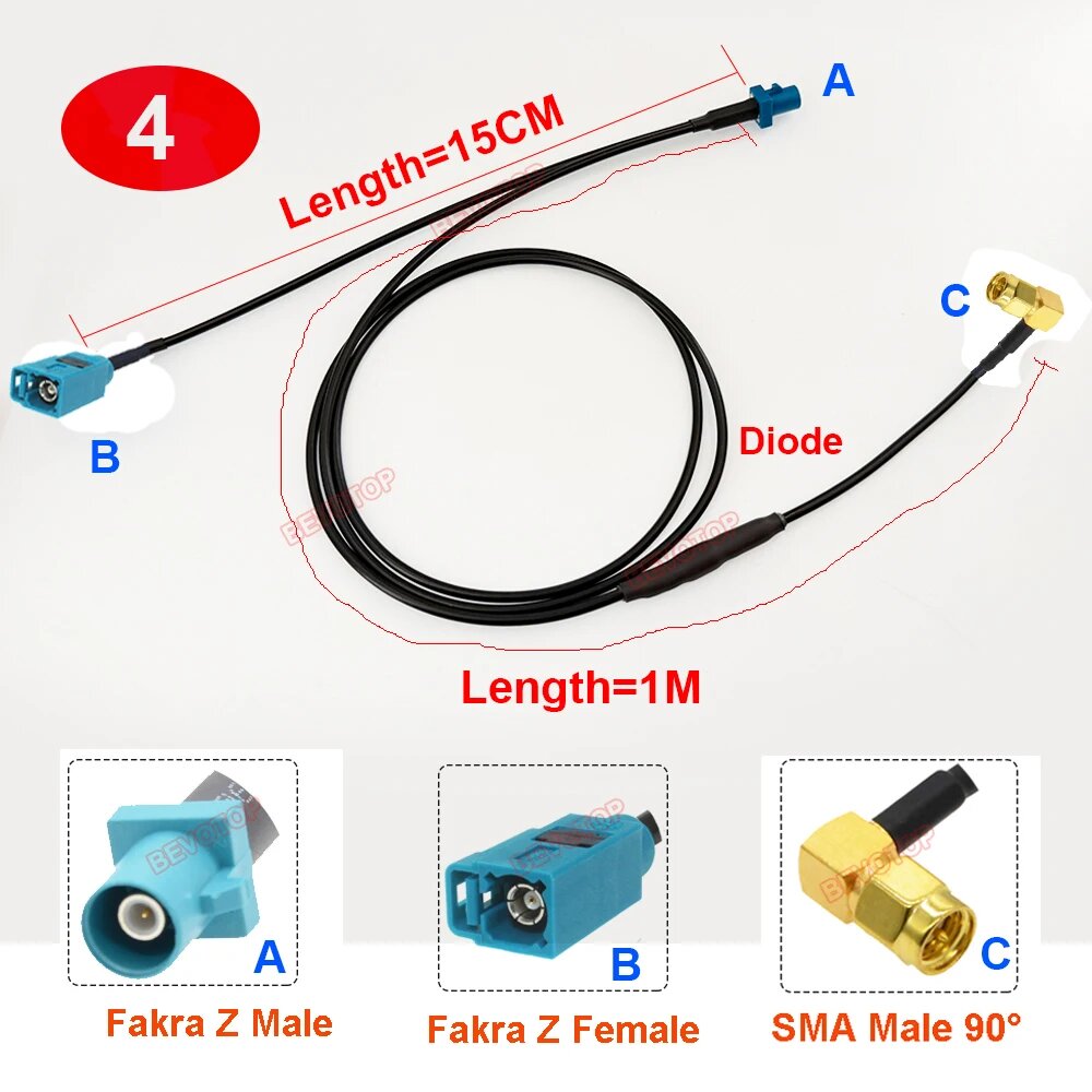 Y-образный разветвитель Fakra Z «папа» на Z «мама»/SMA/SMA 90°, BEVOTOP Z M to ZF SMAM90
