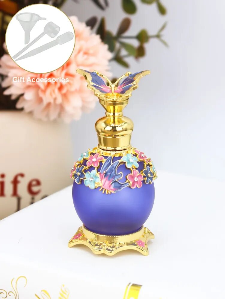 15 мл Декоративный флакон для духов с рисунком в виде бабочки. Винтаж. Синий