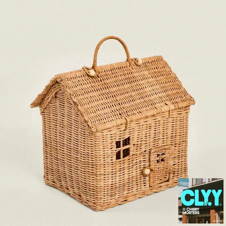 Корзина для игрушек в форме домика из ротанга 28х22х26 см, бежевая
