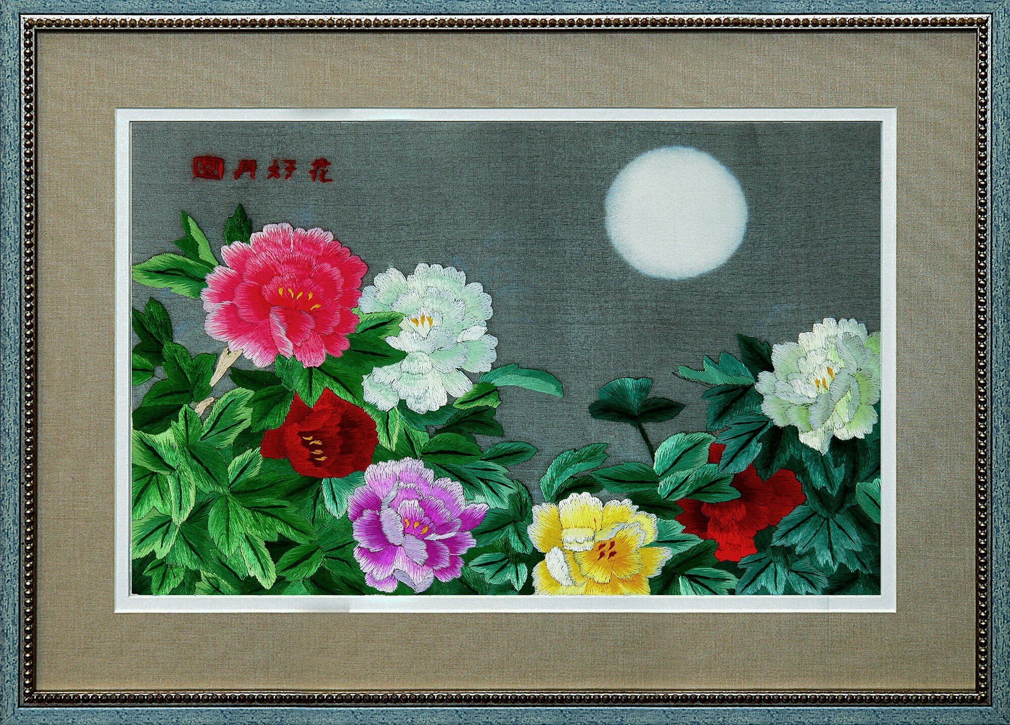 Картина Живой Шелк Двухсторонняя Вечерние ароматы, вышивка шелком ручная с 3Dэффектом/см 40х31х3/багет+паспарту