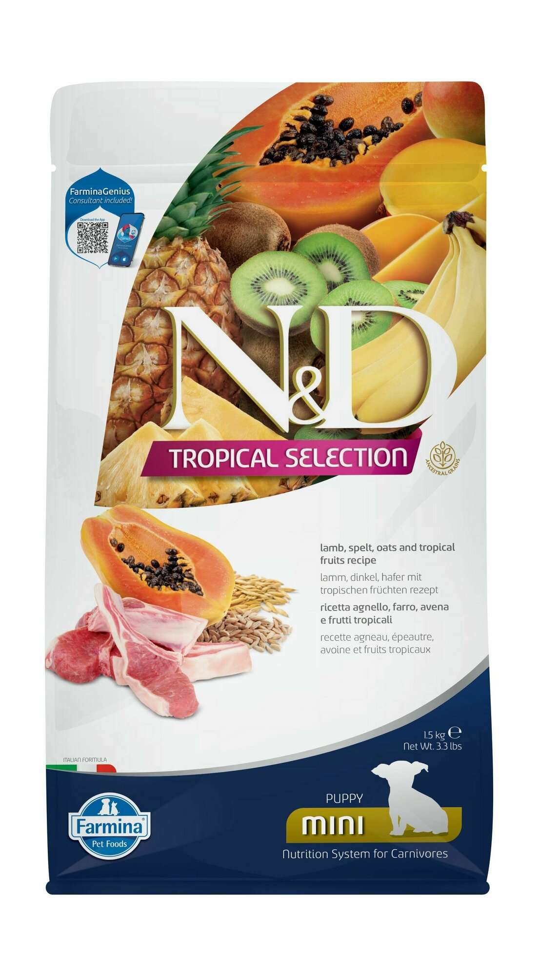Farmina ND Tropical Selection lamb Puppy Mini - Сухой корм для щенков малых пород, с ягненком (1,5 кг)