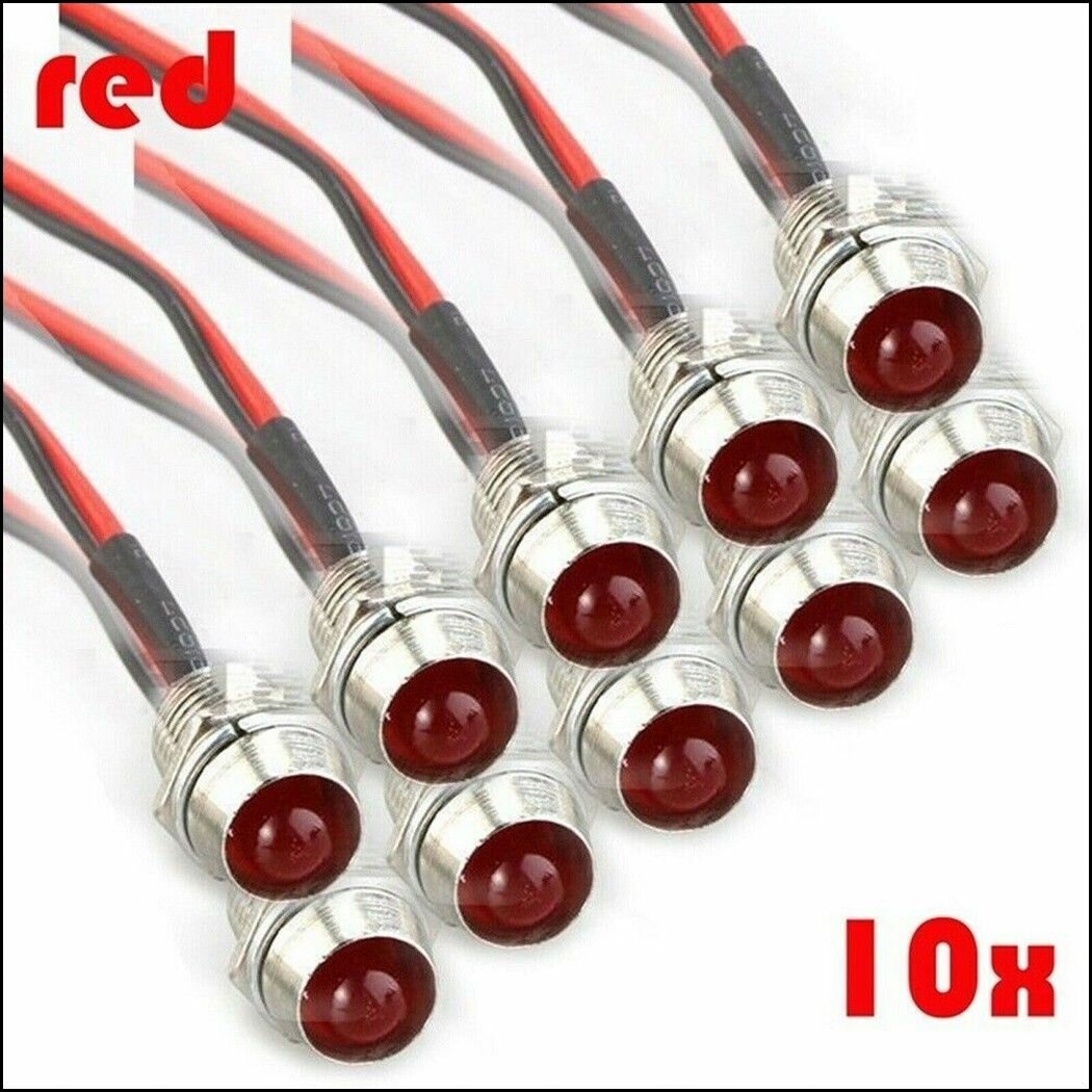 Красная светодиодная индикаторная лампа 8 мм, 12 В, сигнальная лампа для панели пилота, приборной панели автомобиля, грузовика, лодки
