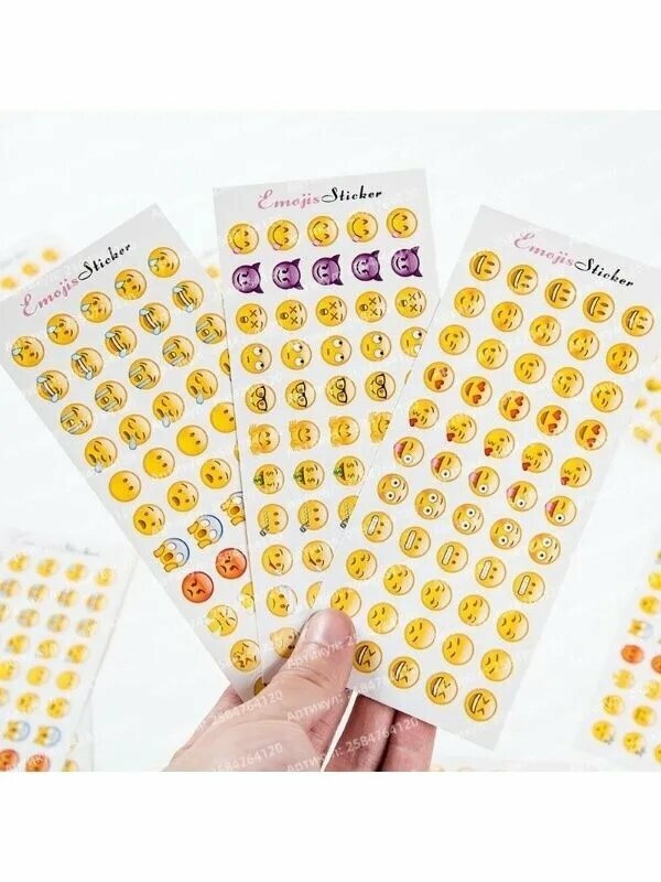Стикеры Emoji: Мини-набор из 12 листов с выразительными смайлами на рисовой бумаге