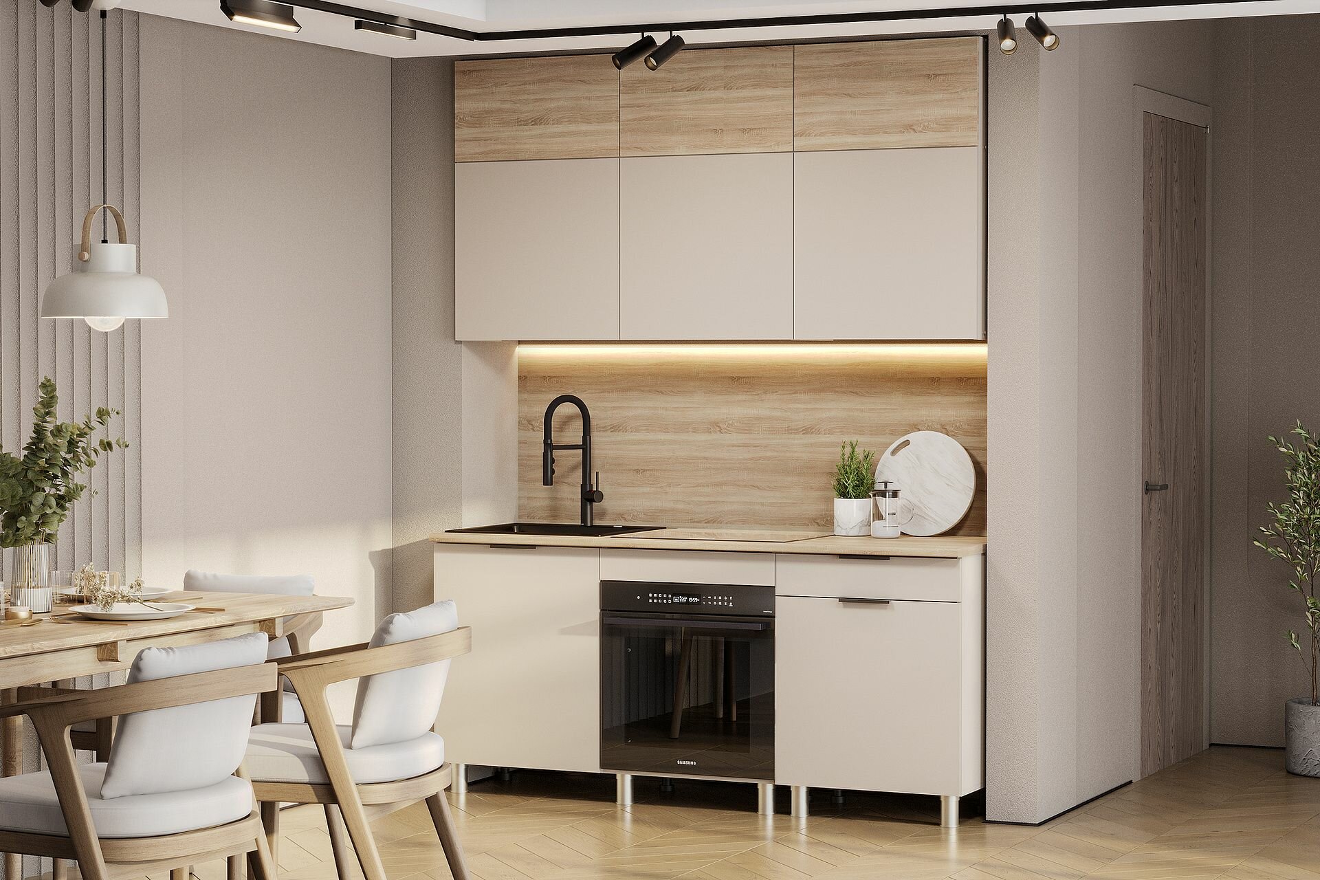 Кухонный гарнитур 1,8 метра, цвет Меланж/Дуб Сонома, со столешницей