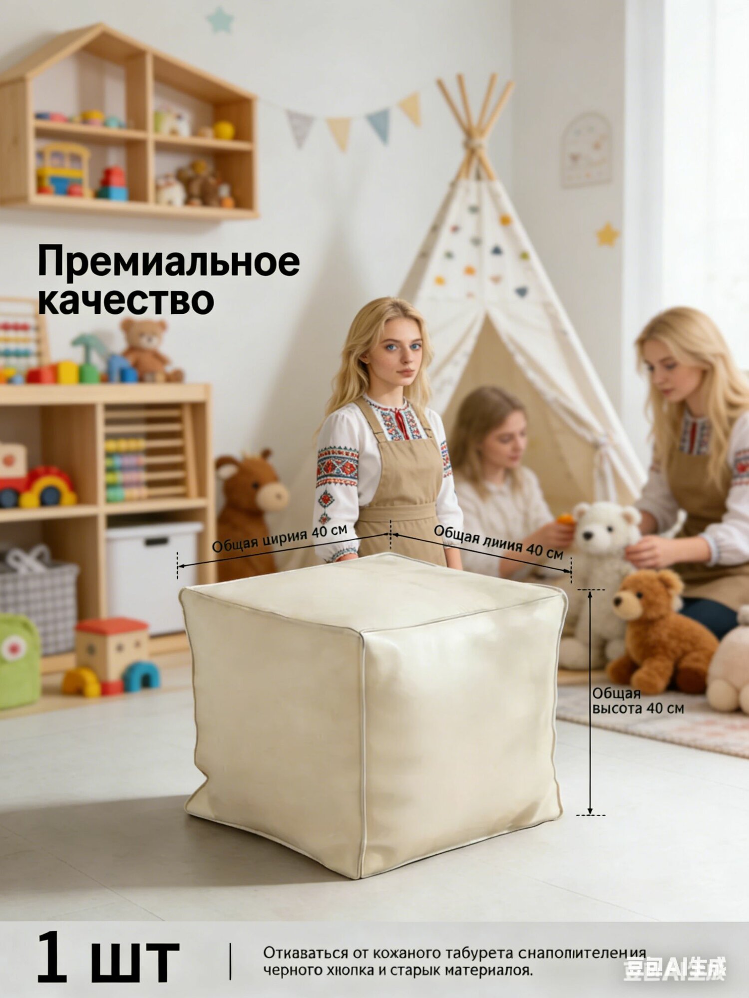 Пуф из акрила 40х40х40 см с отсеком для хранения и застёжкой-молнией — сиденье, тумба, органайзер для гостиной