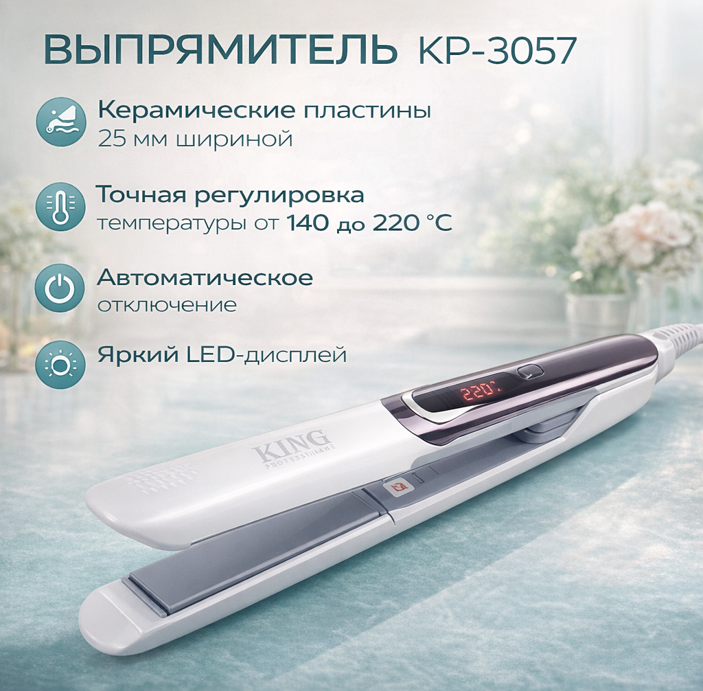 Выпрямитель для волос KP-3057 с керамическими пластинами ProgTech
