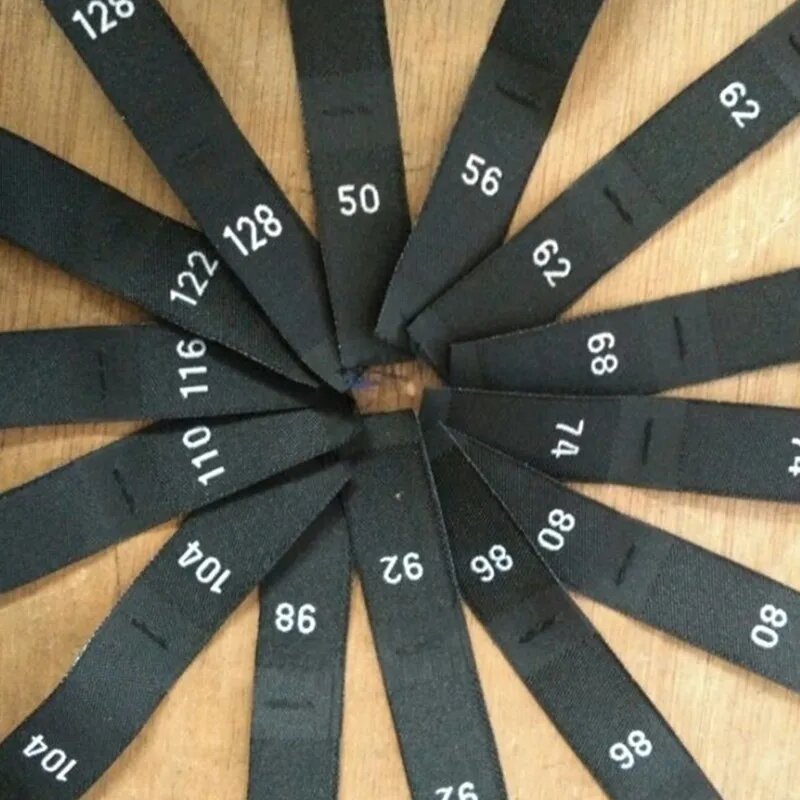 Черные этикетки для одежды Size 116, 50 шт