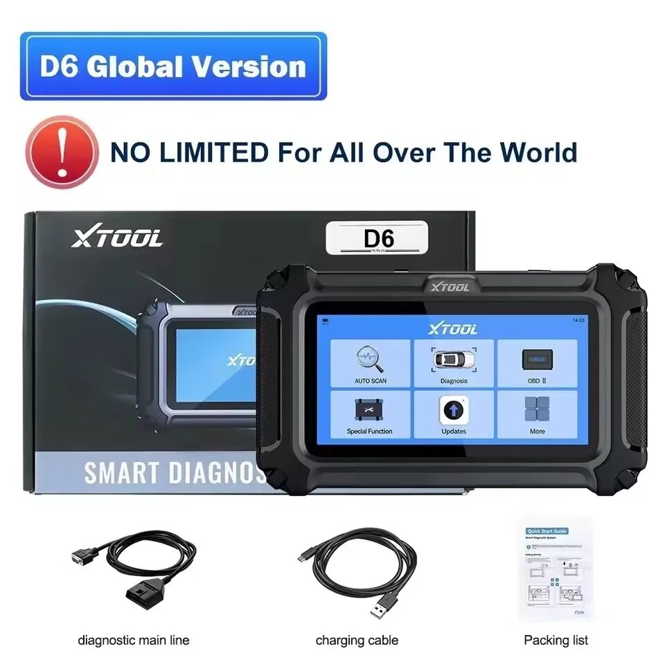 Xtool D6 Все системный сканер Полный OBD2 Автомобильные диагностические инструменты Авто VIN с CANFD FCA 15, сброс, срок службы, бесплатное обновление