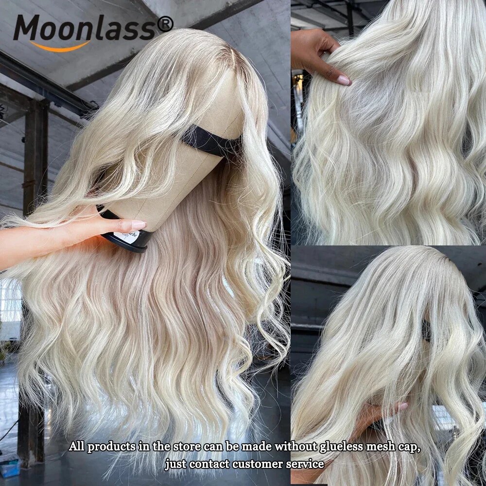 Парик платиновый блондин с темными корнями 20 дюймов 13x6 Front Lace, 190%