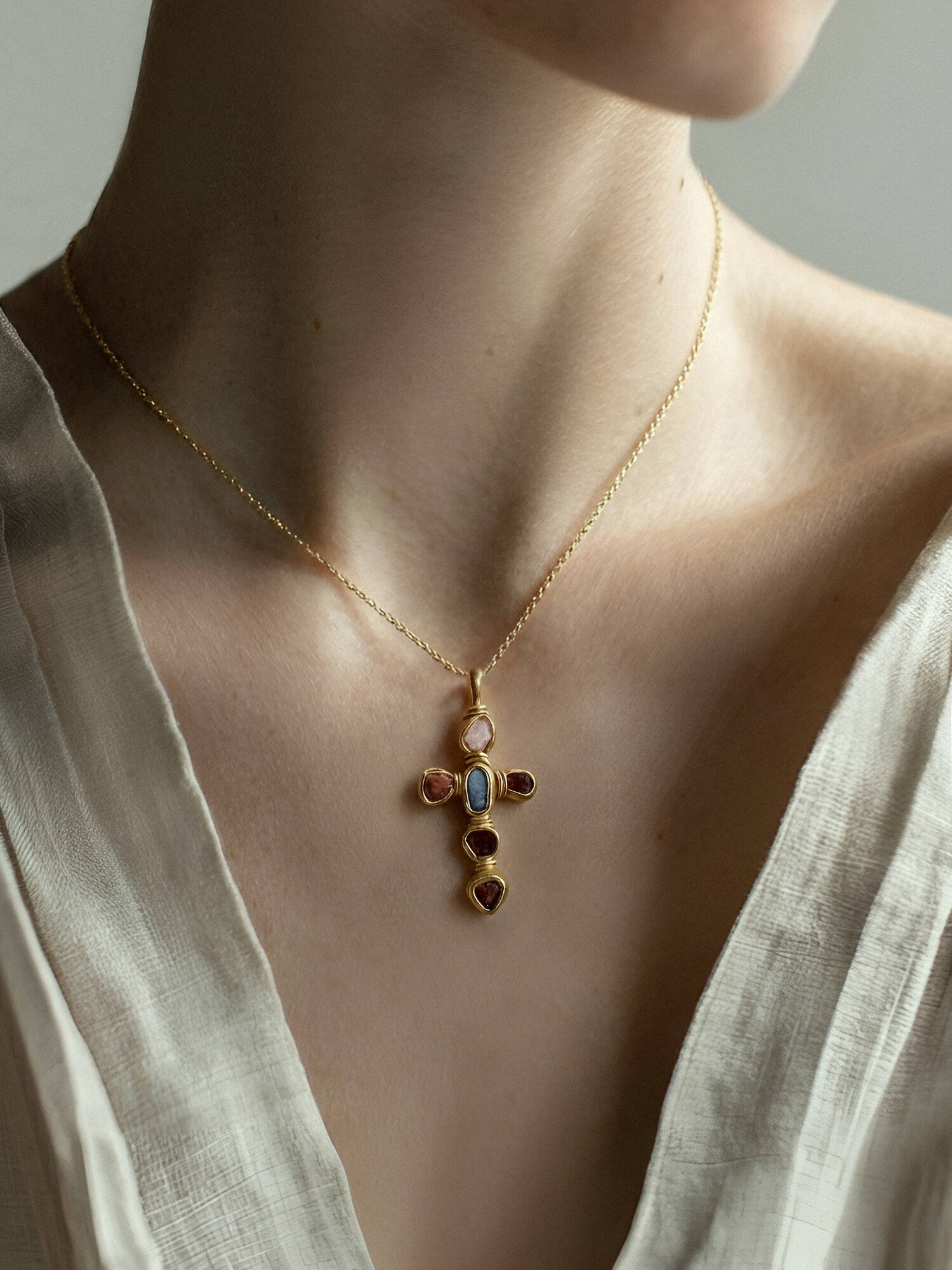 Подвеска, серебро, 925 проба, золочение, корунд, гранат