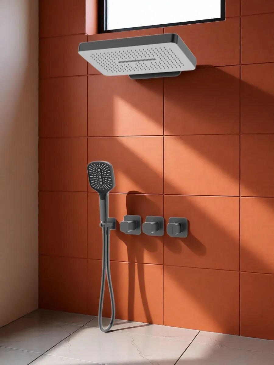 Встраиваемая душевая система с тропическим душем с тремя функциями Ganzer GZ12168-Q графит